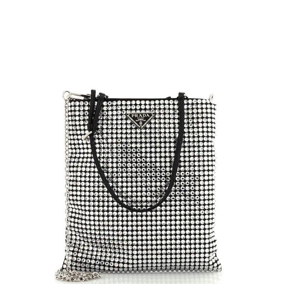 Prada | Bags | Prada Chain Flat Tote Crystal Embellished Satin Mini ...